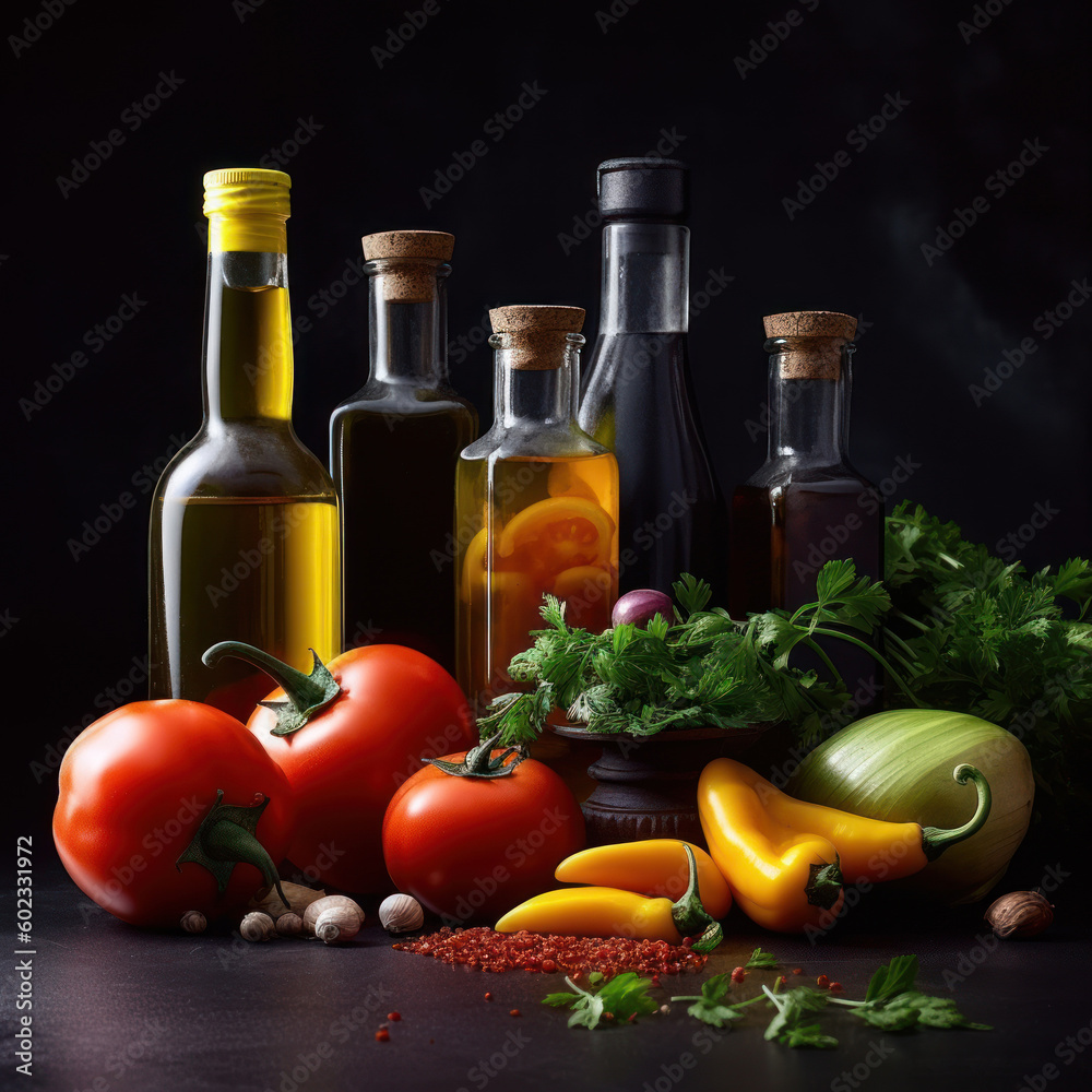 a table topped with lots of different types of food, a still life ...