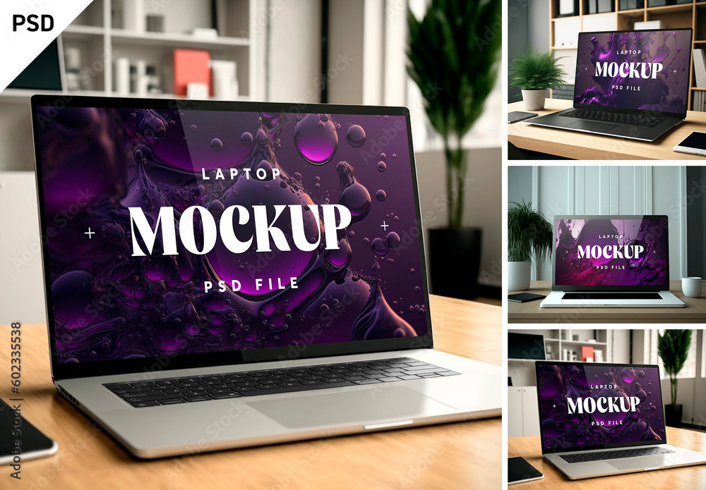 Laptop mockup set with Generative AI Stock Template | Adobe Stock