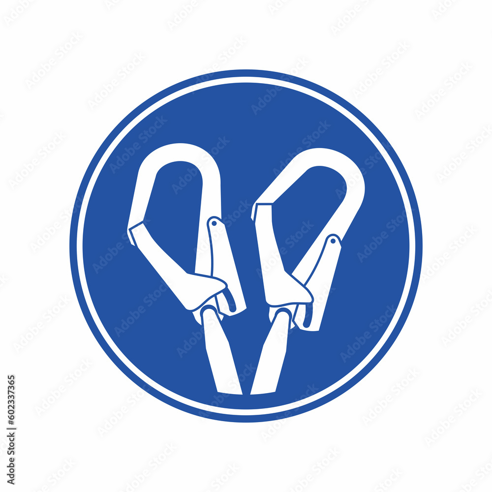 Double hook of safety harness icon and symbol. Construction and ...