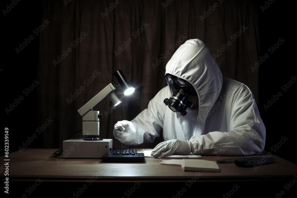 No face shown, Scientist or student using laptop computer and ...