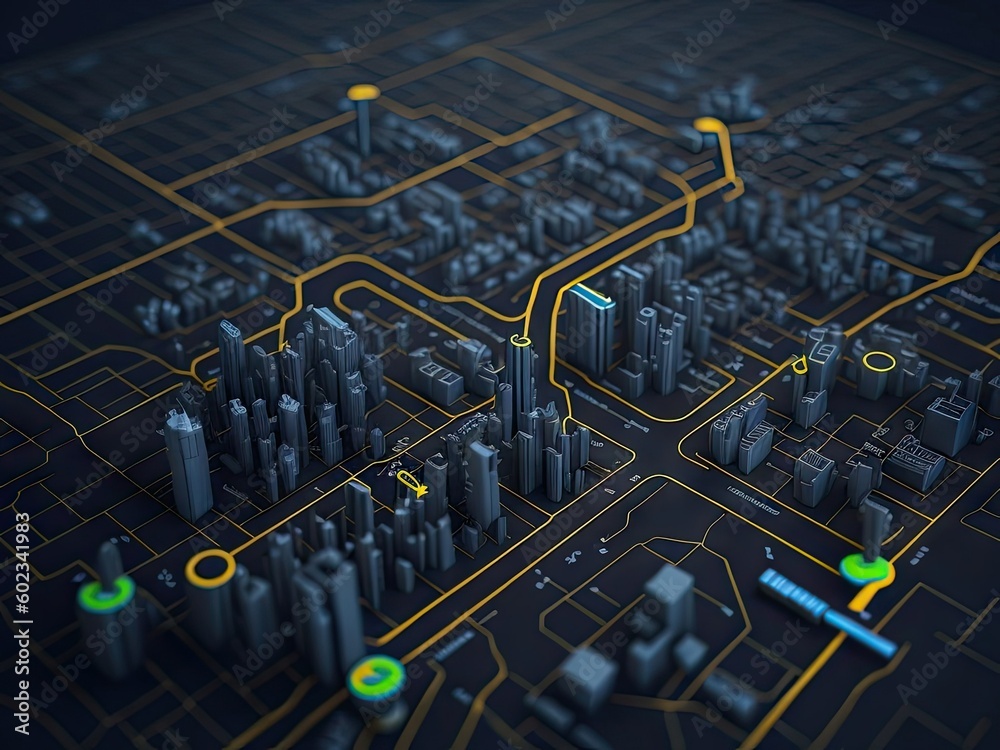 3d city map with 3d pointers location gps. ai generative Stock Illustration | Adobe Stock