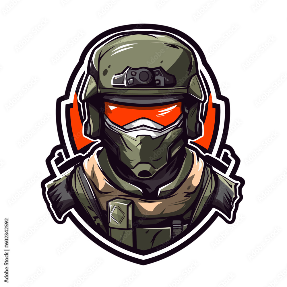 Illustrated Badge and Emblem Design for Army Soldier Mascot Logo with ...