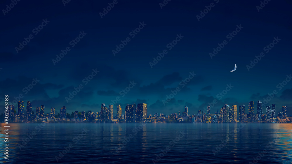 Abstract city skyline with modern high rise buildings skyscrapers ...