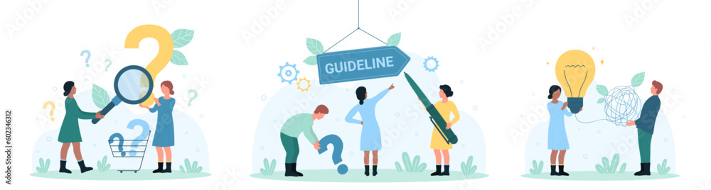 Making decision, choice set vector illustration. Cartoon tiny people ...