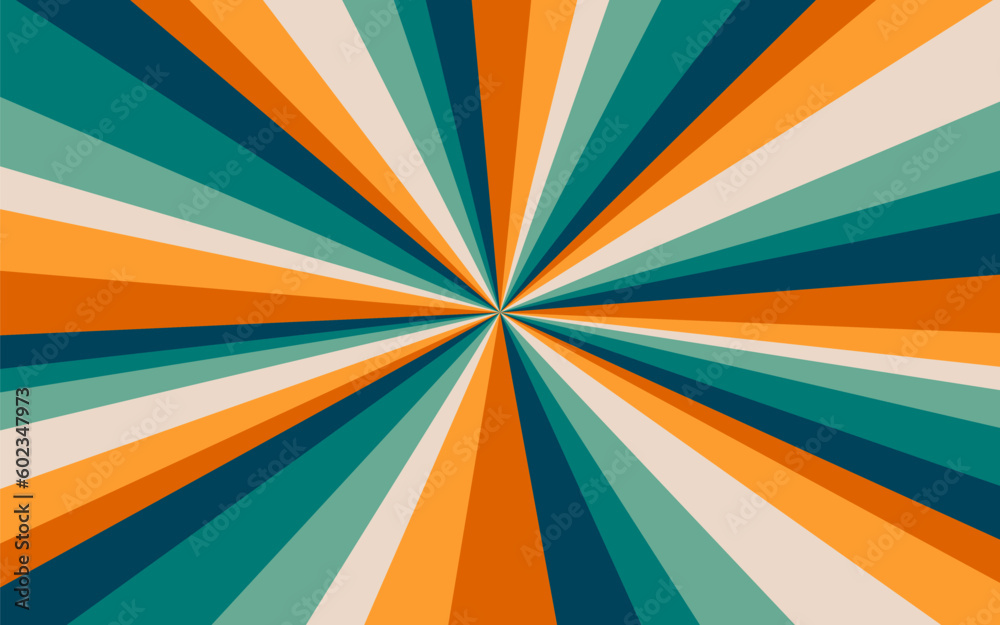 Vintage retro colorful spectrum burst background. Seventies style ...