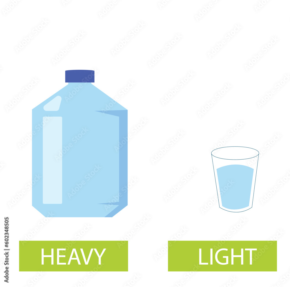 heavy and light opposites flash card. Children teaching aid. Flat ...