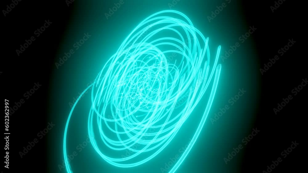 Looping numerous abstract lines that emit light blue color rotate ...