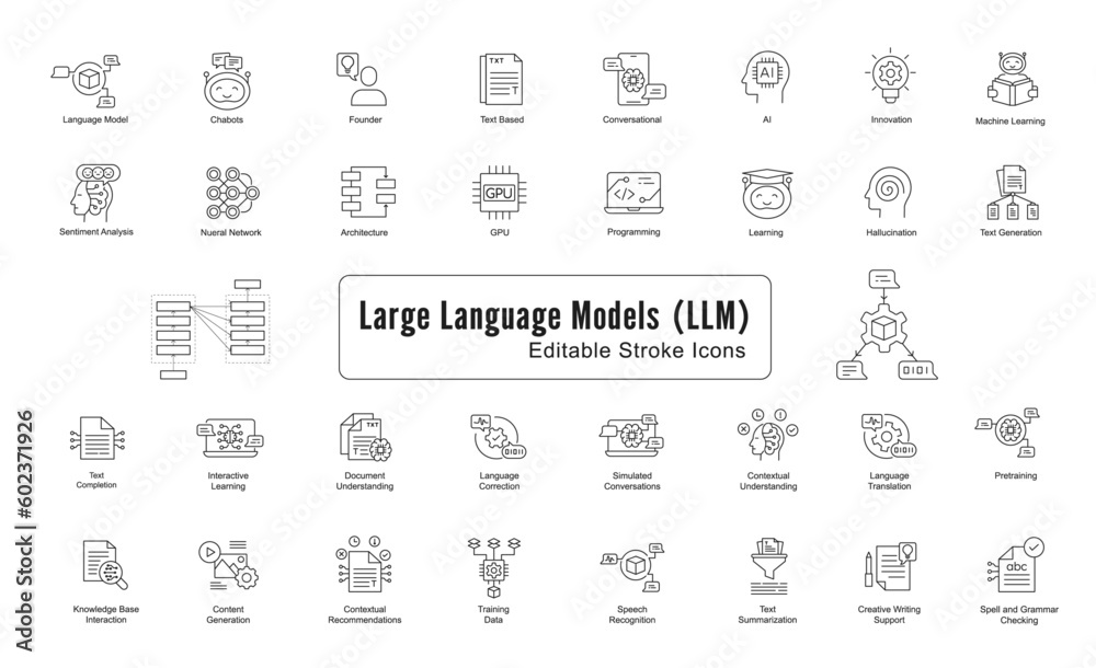Large language model vector line icons. Various concepts like AI ... Large language model vector line icons. Various concepts like AI ...