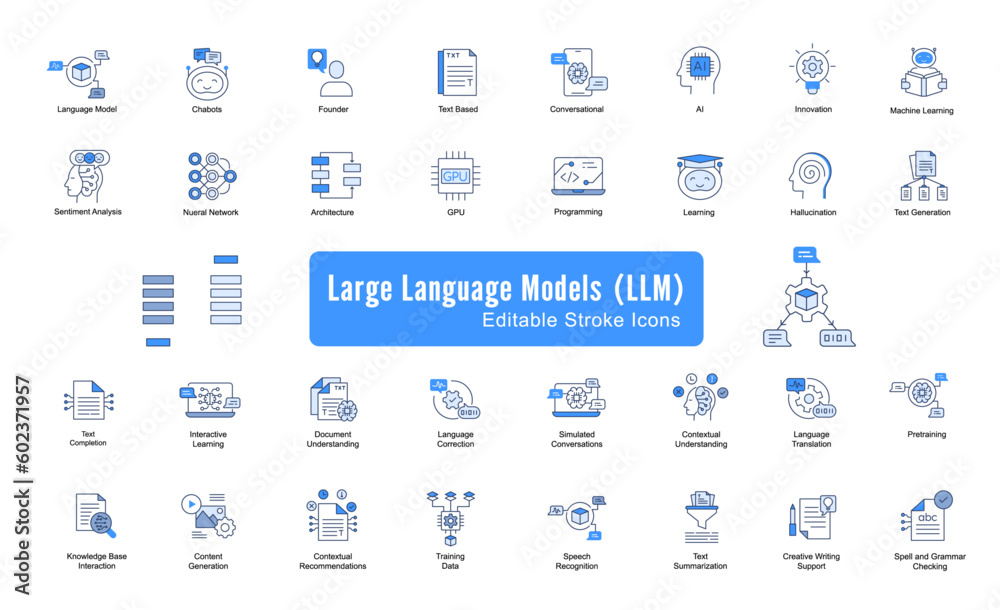 Large language model vector line icons. Various concepts like AI ...