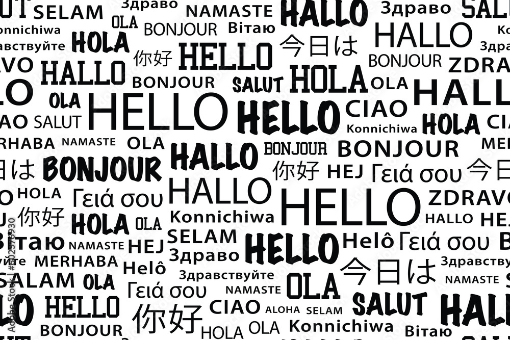 Hello in different languages word cloud. Seamless pattern repeating ...