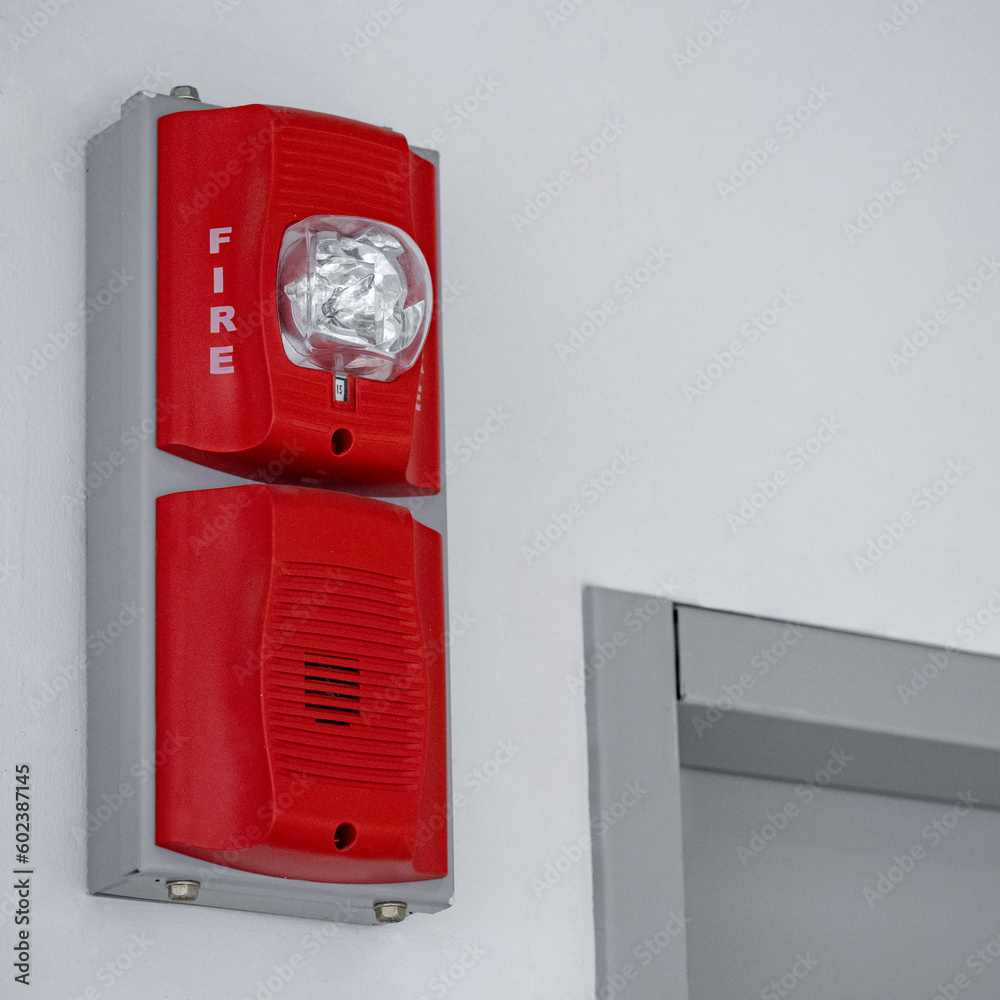 Fire alarm with built in emergency strobe light and sounder installed ...