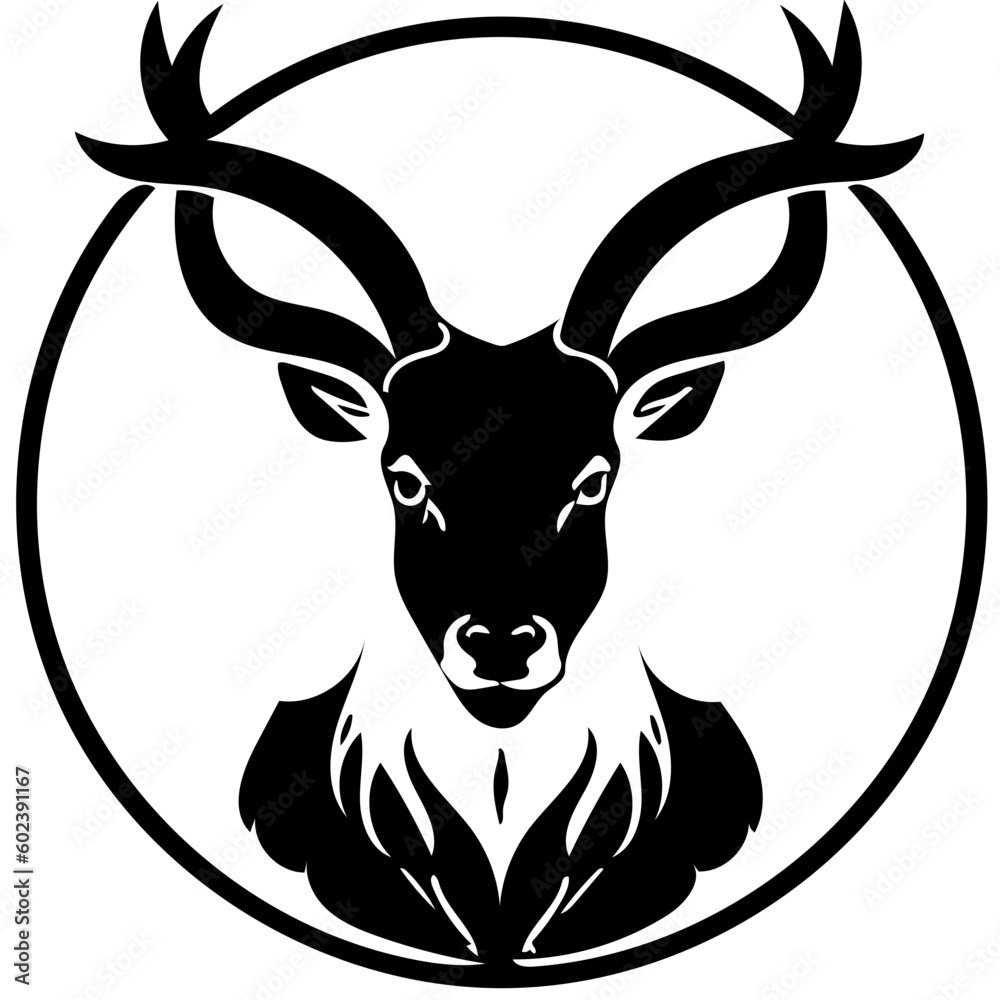 Black and white vector illustration of a Markhor, drawing of a goat ...