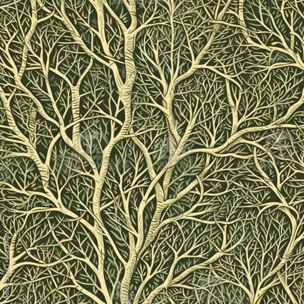 nature-inspired seamless pattern with branches and interlocking leaves ...