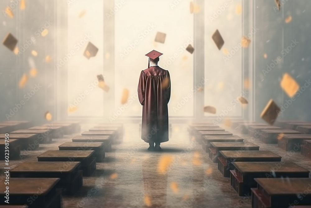 Back view of graduate in bachelor gowns on graduation ceremony at the ...