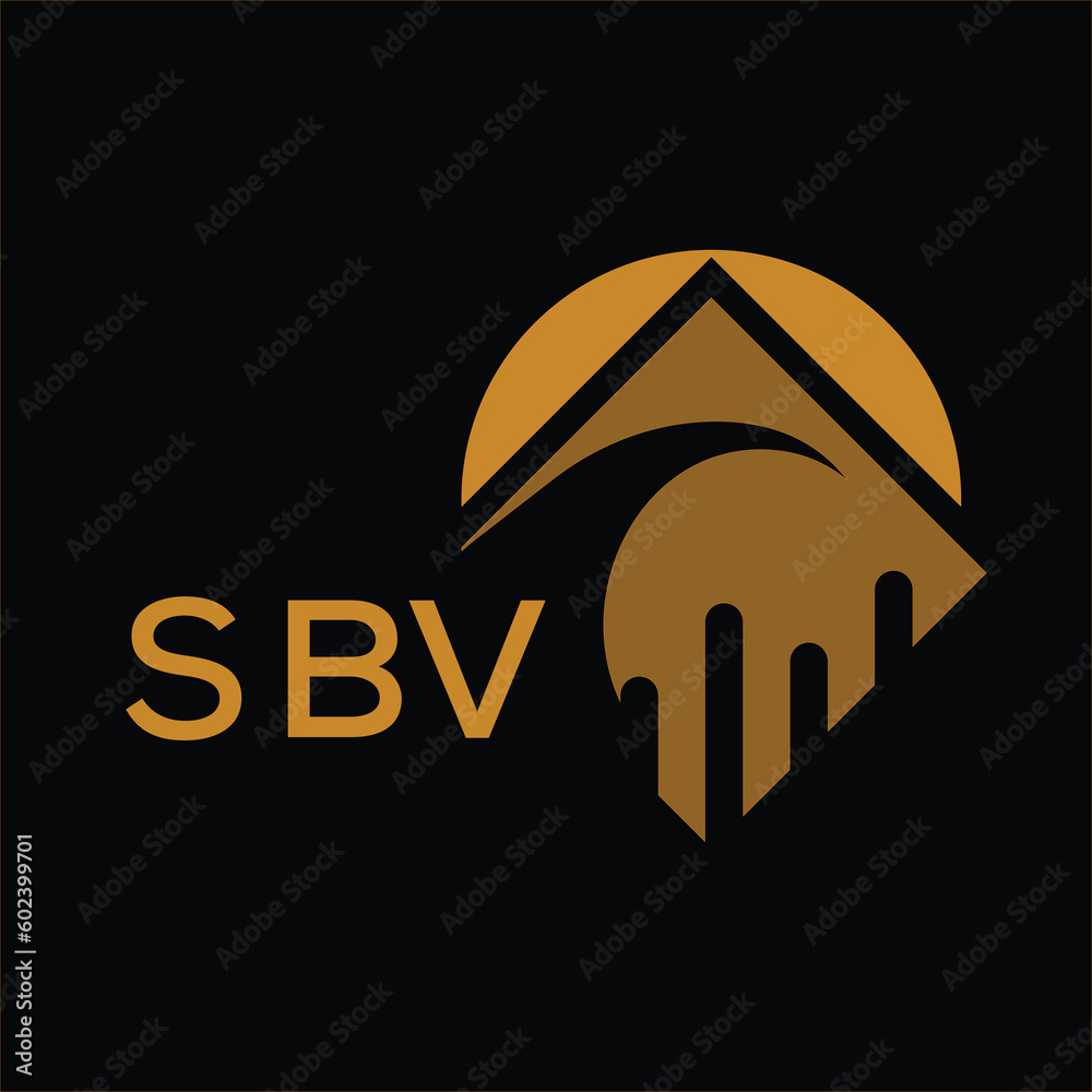 SBV golden color letter logo. SBV golden image on black background ...