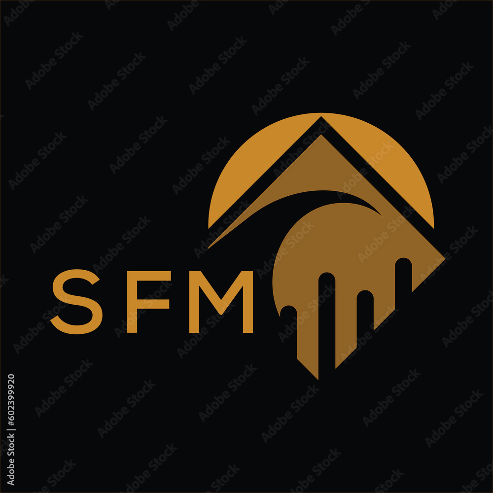 Vecteur Stock SFM golden color letter logo. SFM golden image on black ...