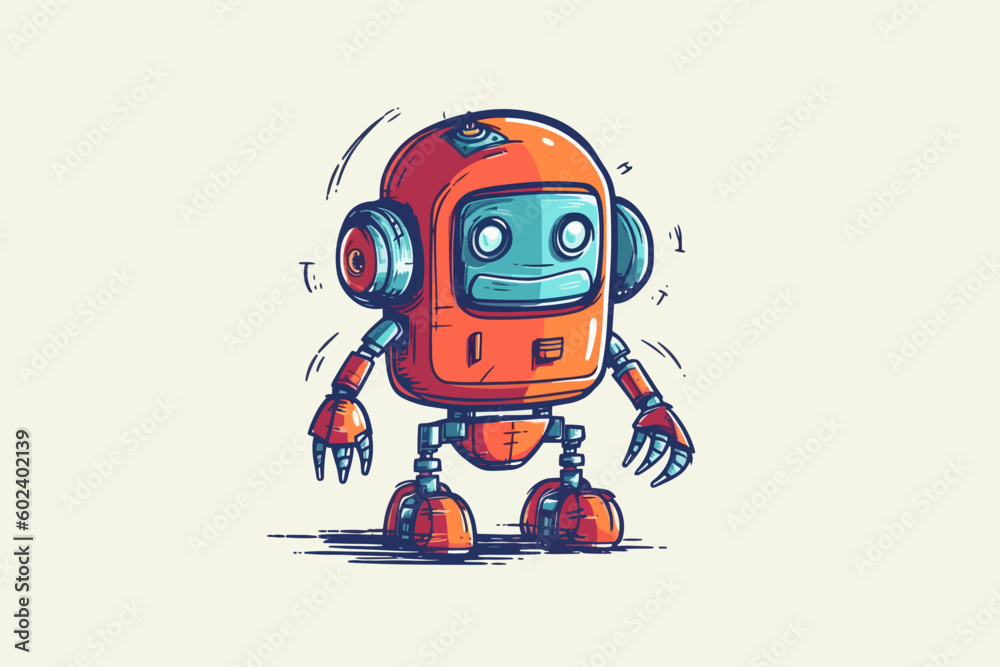 Doodle inspired Robotics, cartoon sticker, sketch, vector, Illustration ...