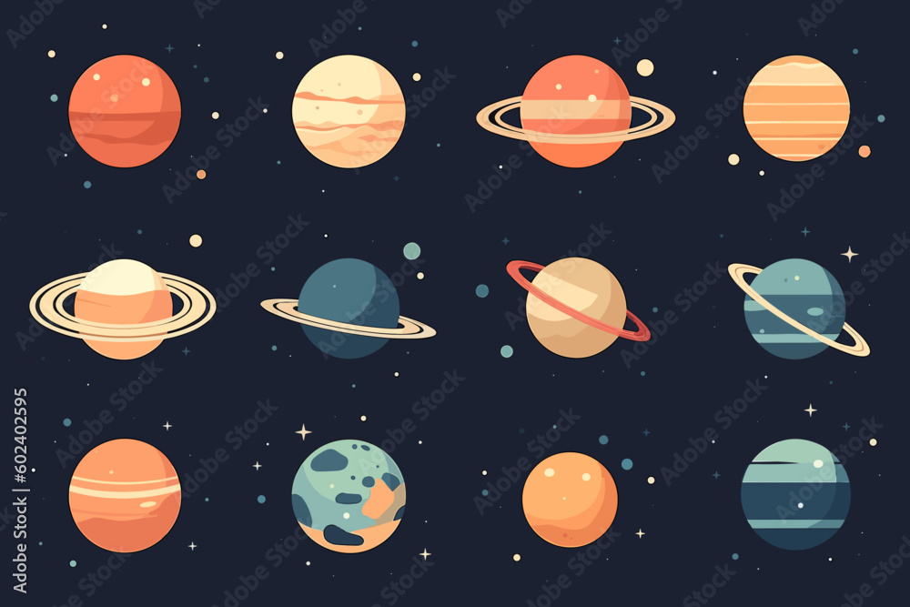 Doodle inspired Planets, cartoon sticker, sketch, vector, Illustration ...