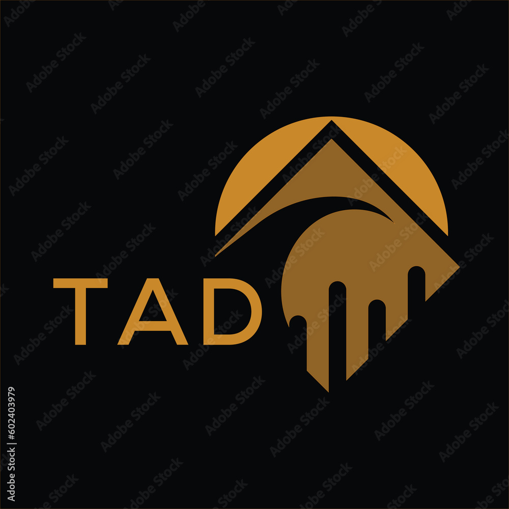 TAD golden color letter logo. TAD golden image on black background ...