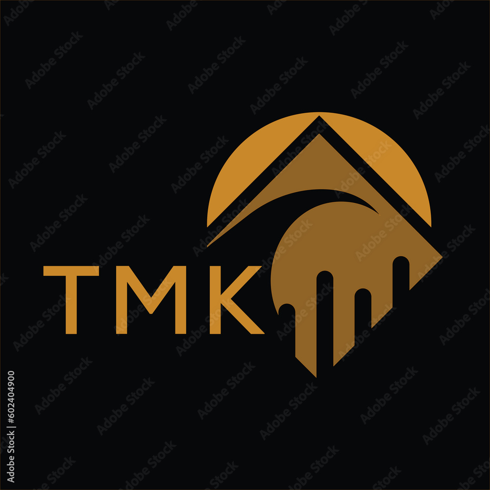 TMK golden color letter logo. TMK golden image on black background. Gold jewelry ornament ...
