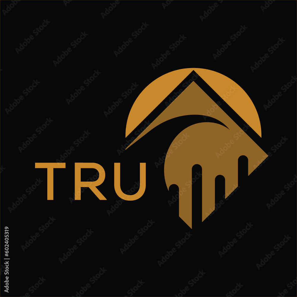 TRU golden color letter logo. TRU golden image on black background ...