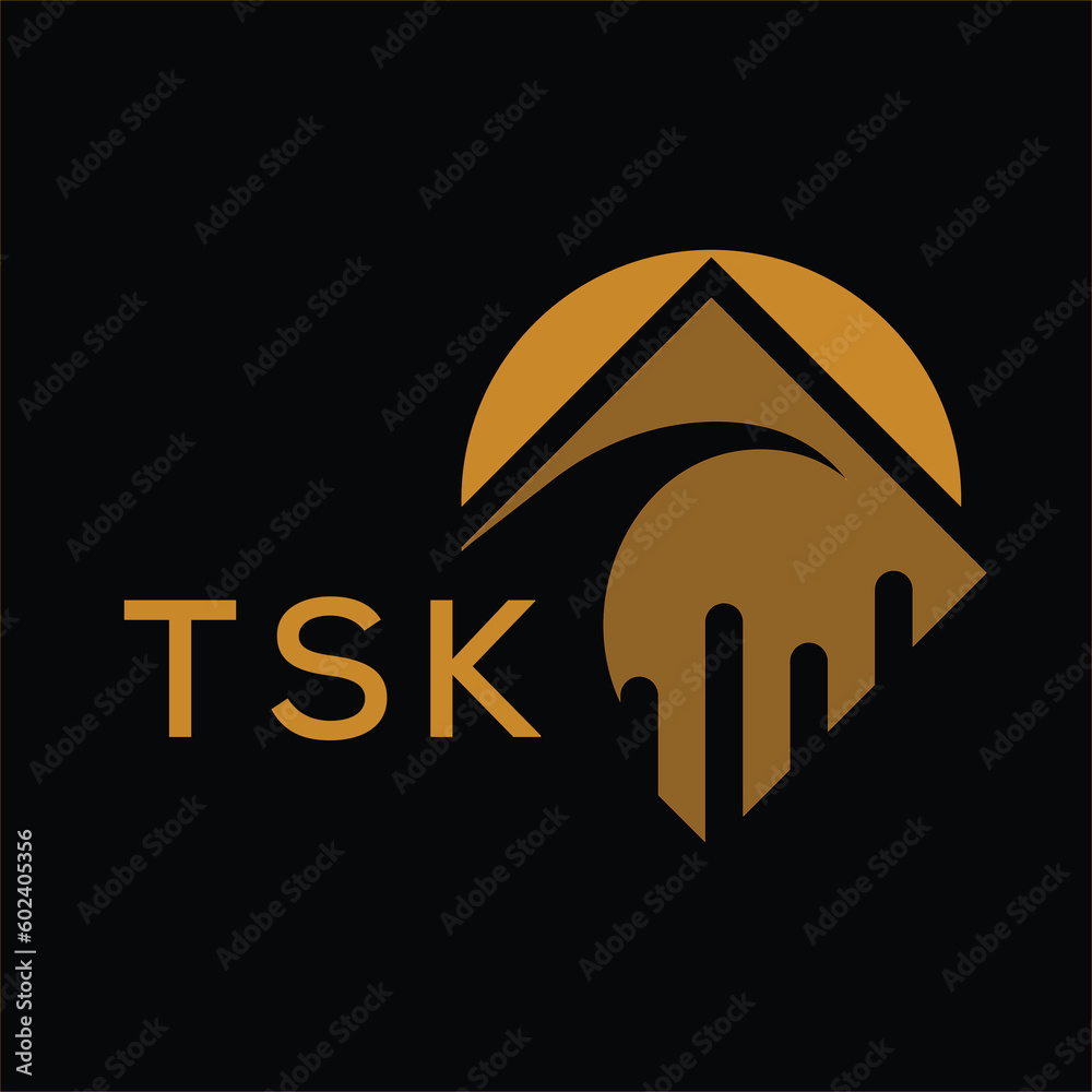 TSK golden color letter logo. TSK golden image on black background ...