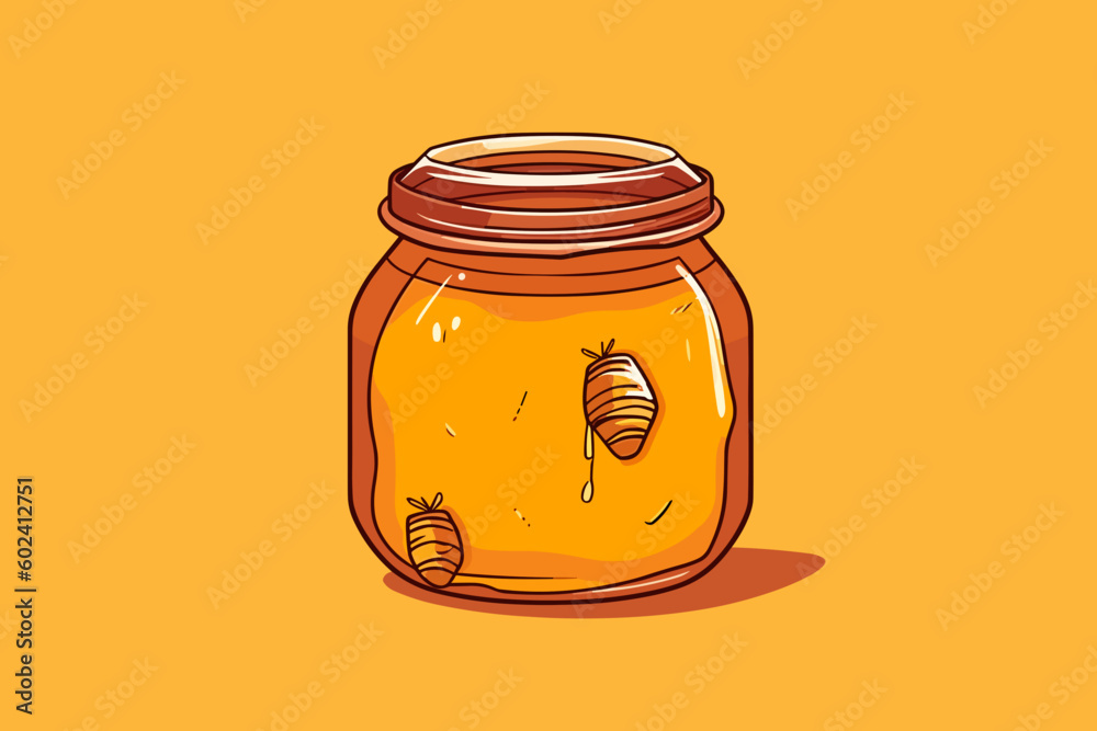 Doodle inspired Honey jar, cartoon sticker, sketch, vector ...