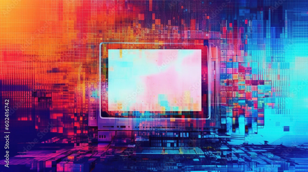 Digital pixel glitch abstract background overlay. Distorted broken CRT ...