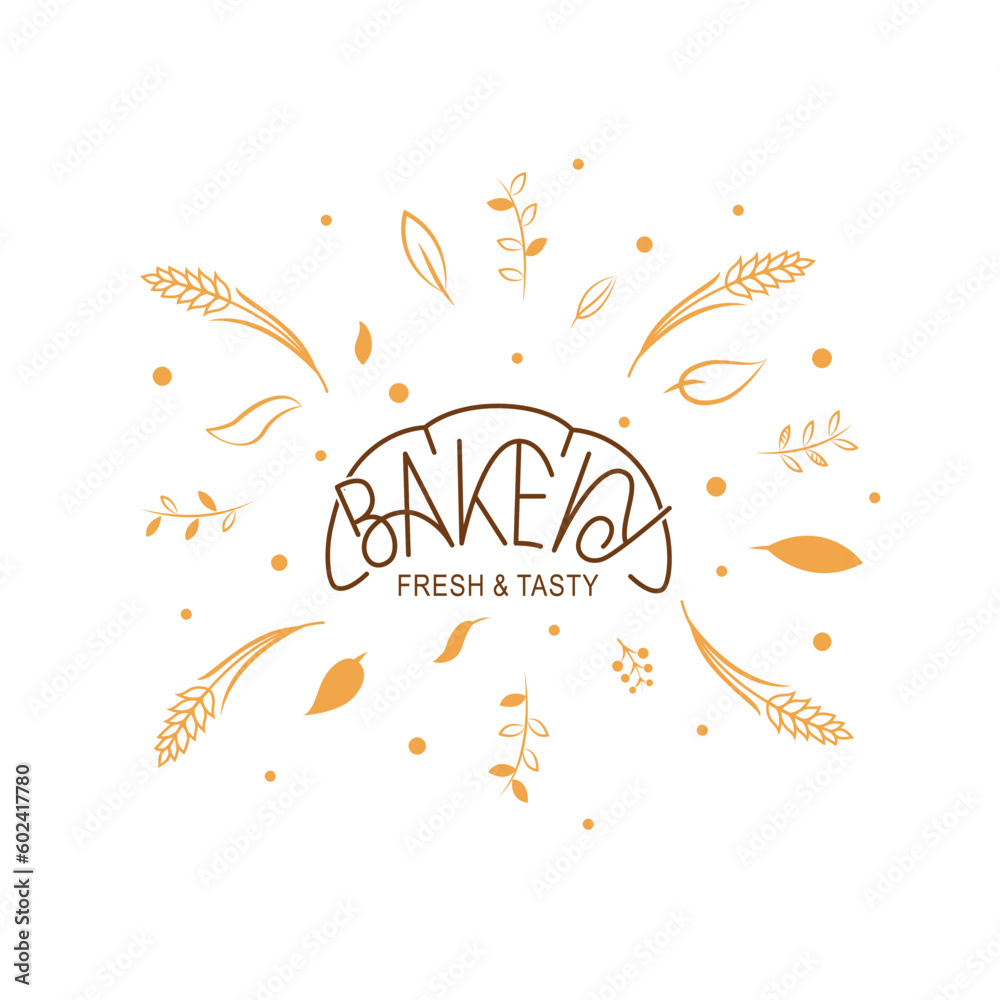 Bakery logo, hand drawn text. Hand lettering typography, mono line ...