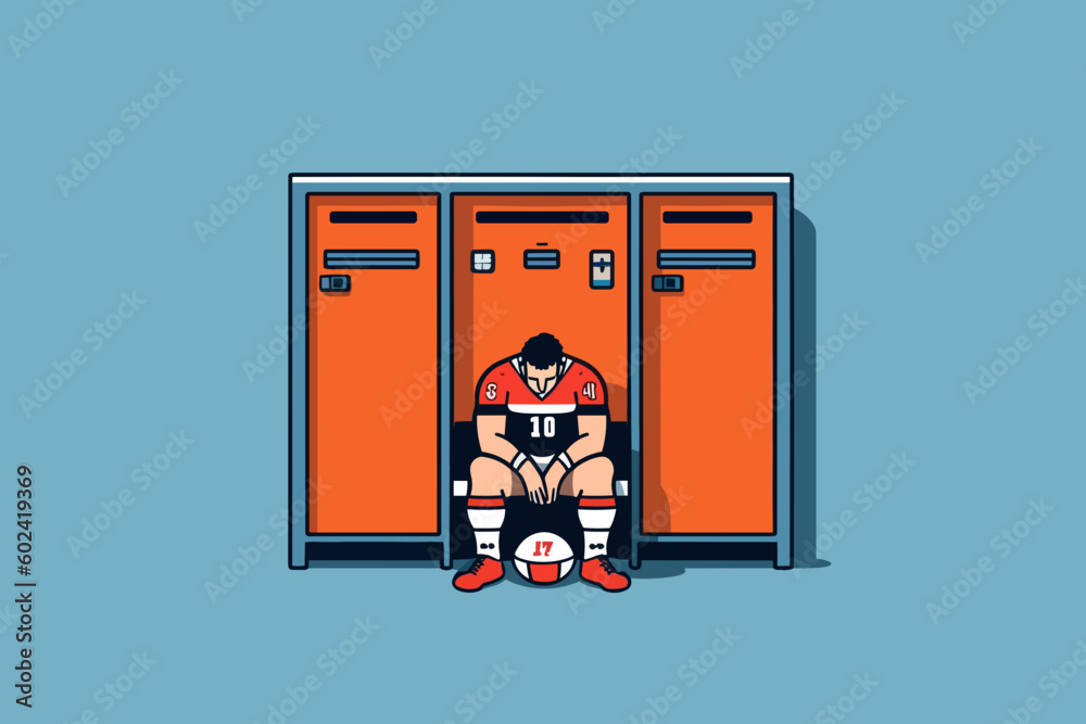 Vetor de Doodle inspired Rugby player at locker room, cartoon sticker ...