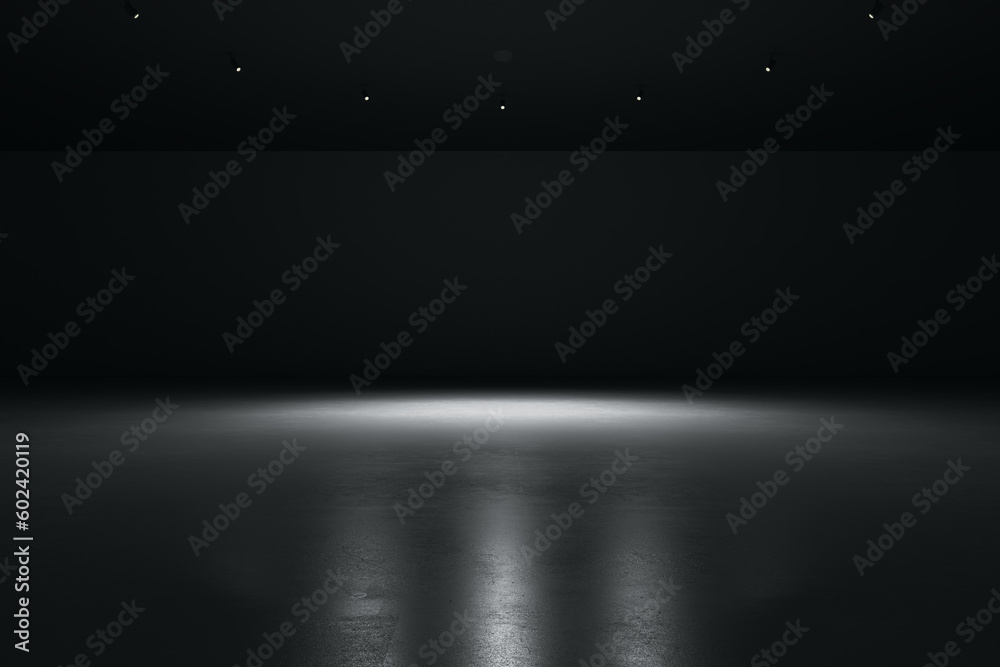 Abstract empty dark stage with spotlight and grey concrete floor and ...