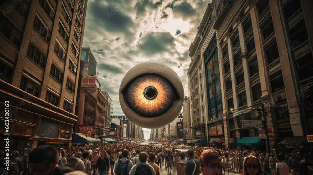 All-Seeing Eye Looming Over a City Street, The Fear of Being Under ...