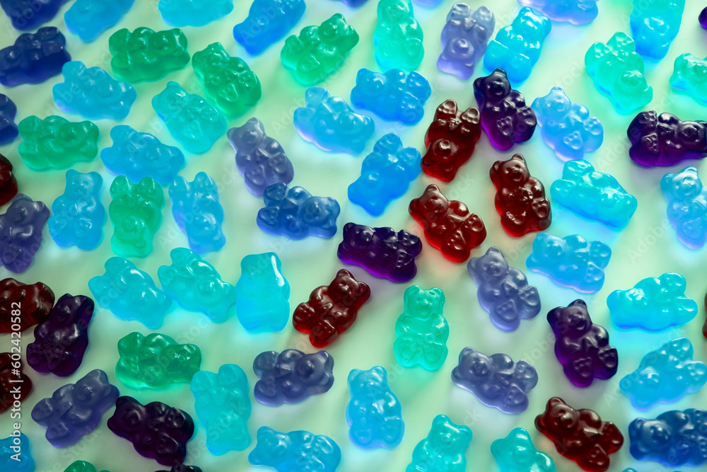 Colorful blue and green gummy candies, jelly bears sweets Stock Photo ...