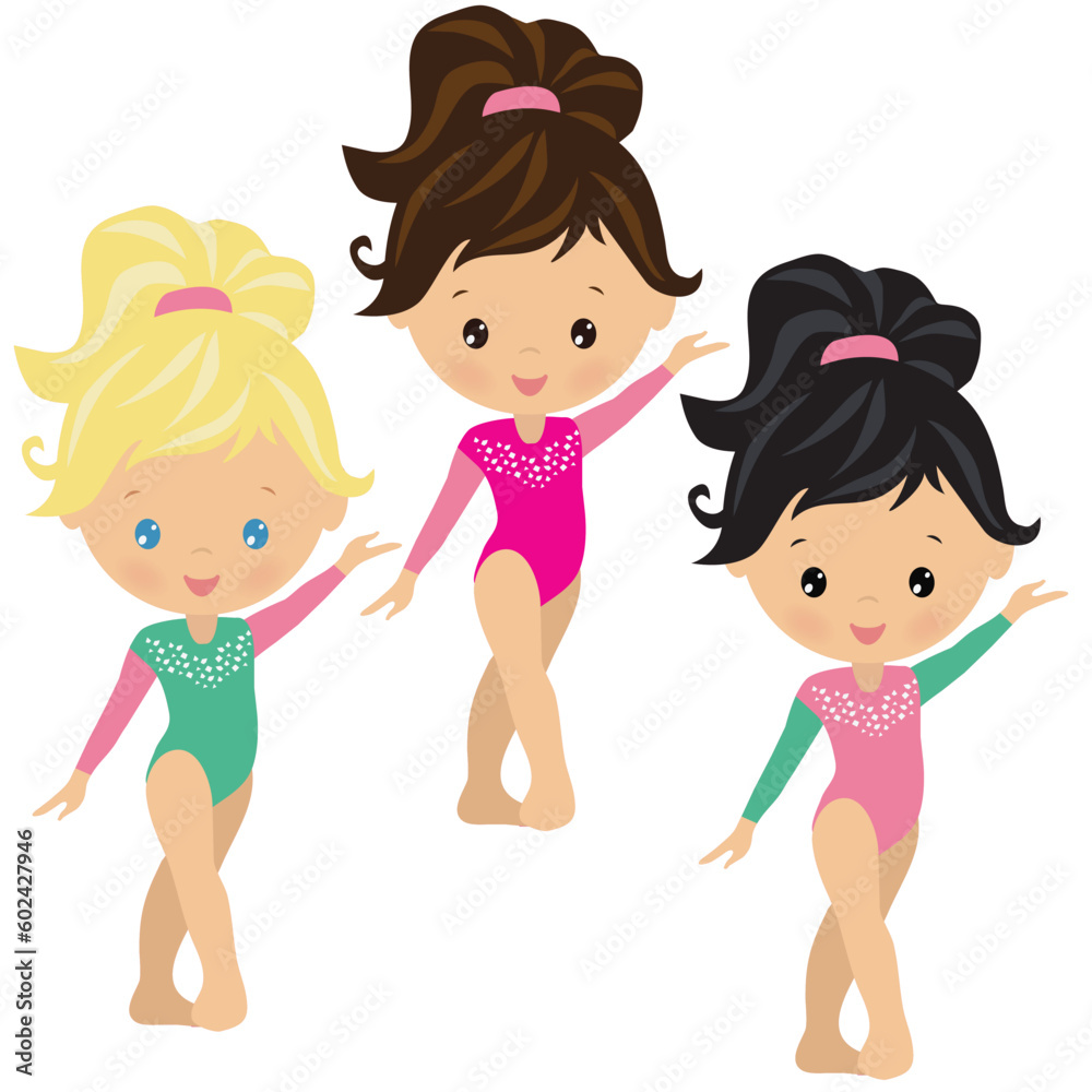 Cute little girl gymnast vector cartoon illustration Stock Vector ...