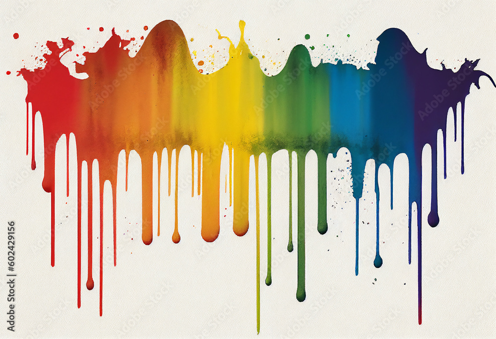 Watercolour dripping paint background colours of the Pride flag, the ...