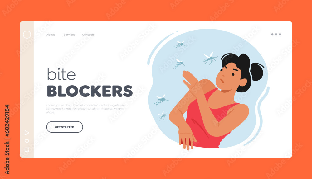 Bite Blockers Landing Page Template. Mosquito Bite Woman Experiences ...