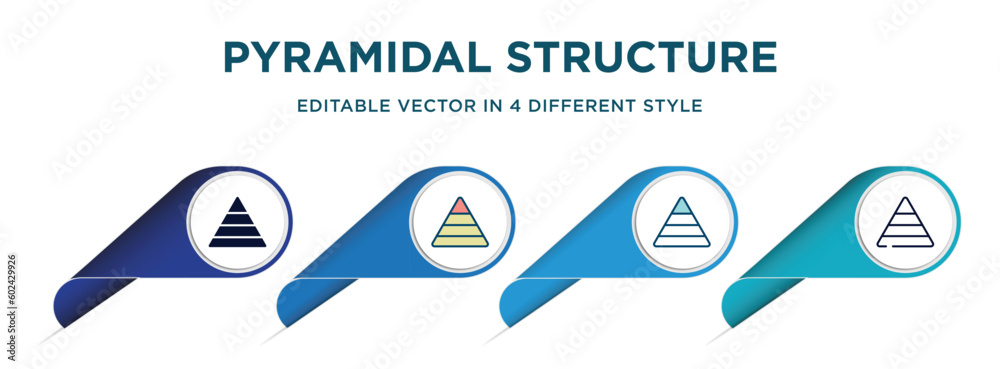 Poster pyramidal structure icon in 4 different styles such as filled ...