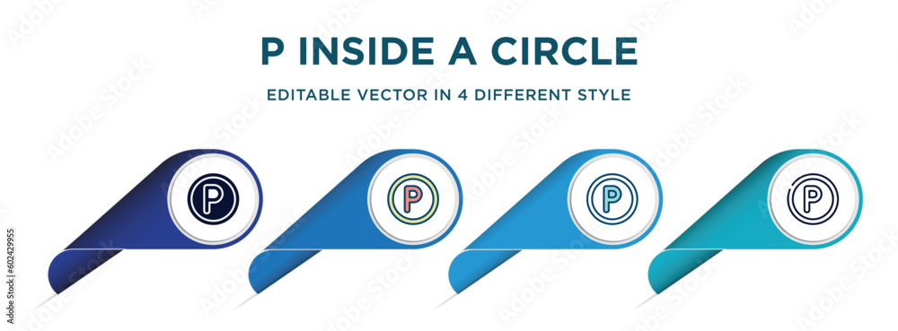 p inside a circle icon in 4 different styles such as filled, color ...