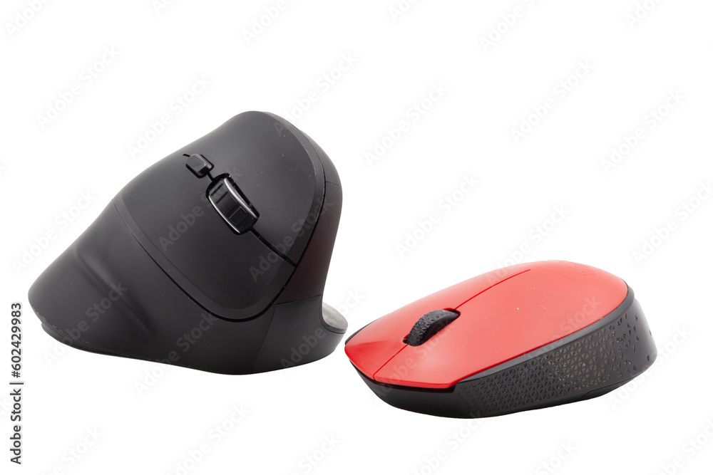 Vertical black and horizontal red computer mouse with no background ...