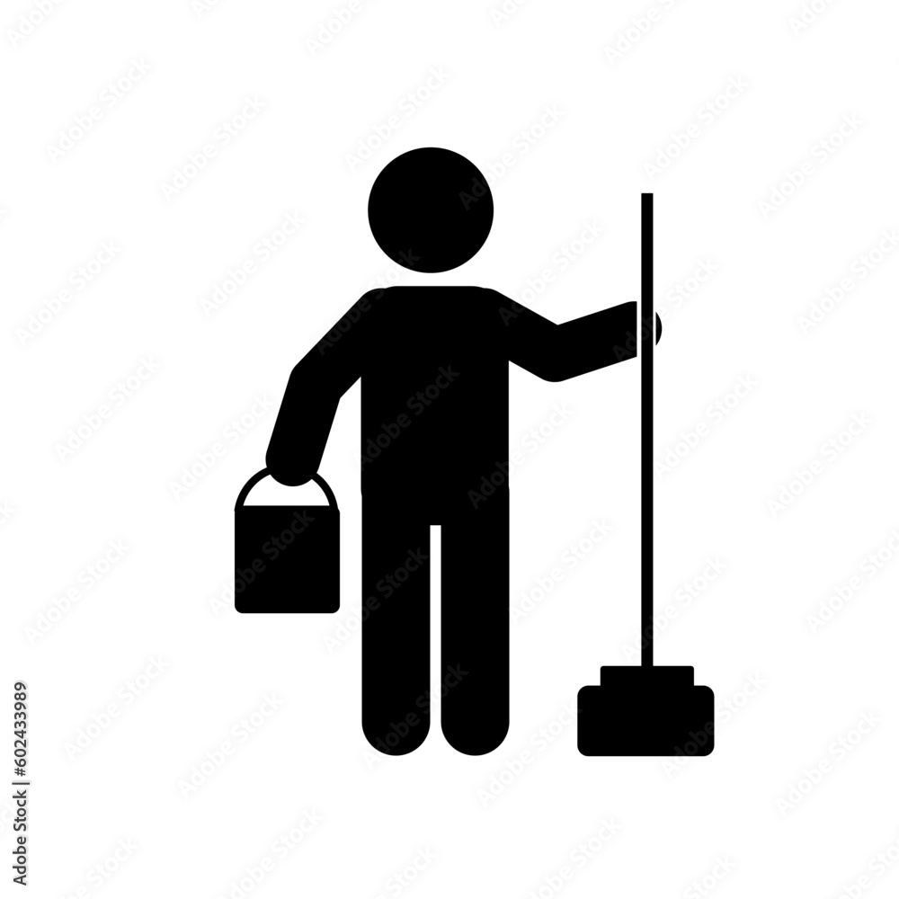 Cleaner Cleaning and Washing House Pictogram, stick figure. cleaning ...