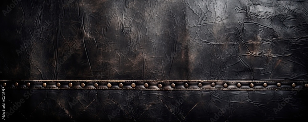 Black detailed leather texture on wide banner background with copy ...