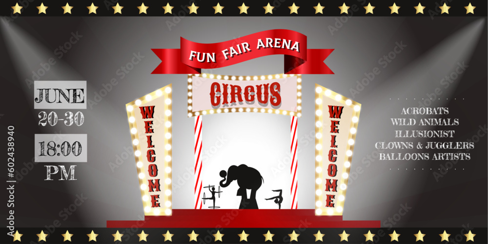 Cartoon poster carnival. Invitation to circus magic show Stock Vector ...