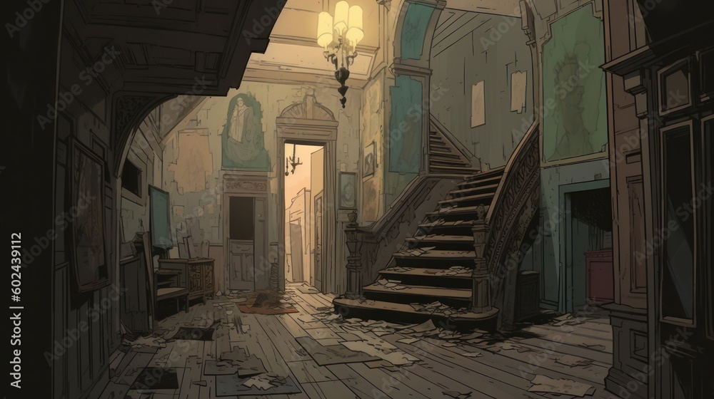 creepy interior of an abandoned building background, concept art ...