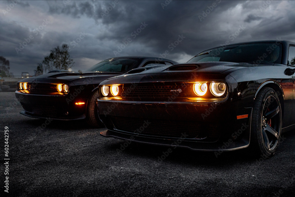 car in the night Dodge Challenger SRT Hellcat Stock Photo | Adobe Stock
