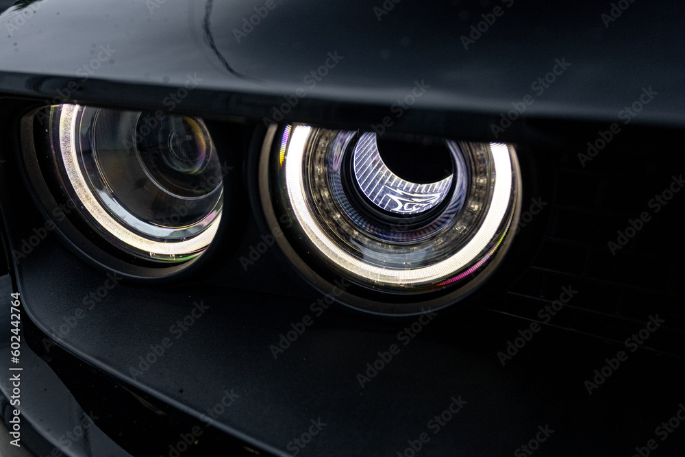Dodge Challenger SRT Hellcat car headlights Stock Photo | Adobe Stock