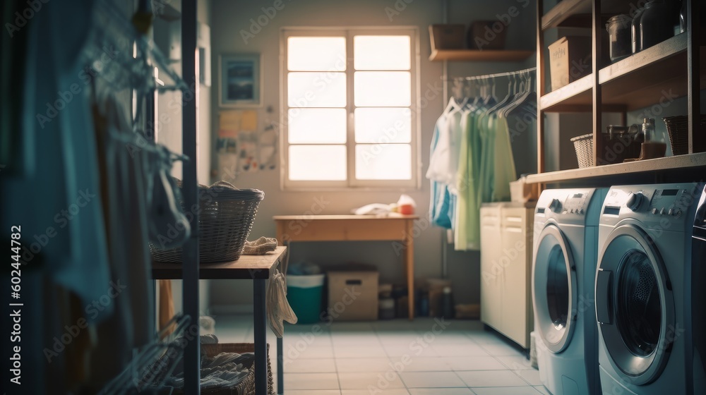 Laundry room A room designated for washing. AI generated Stock ...