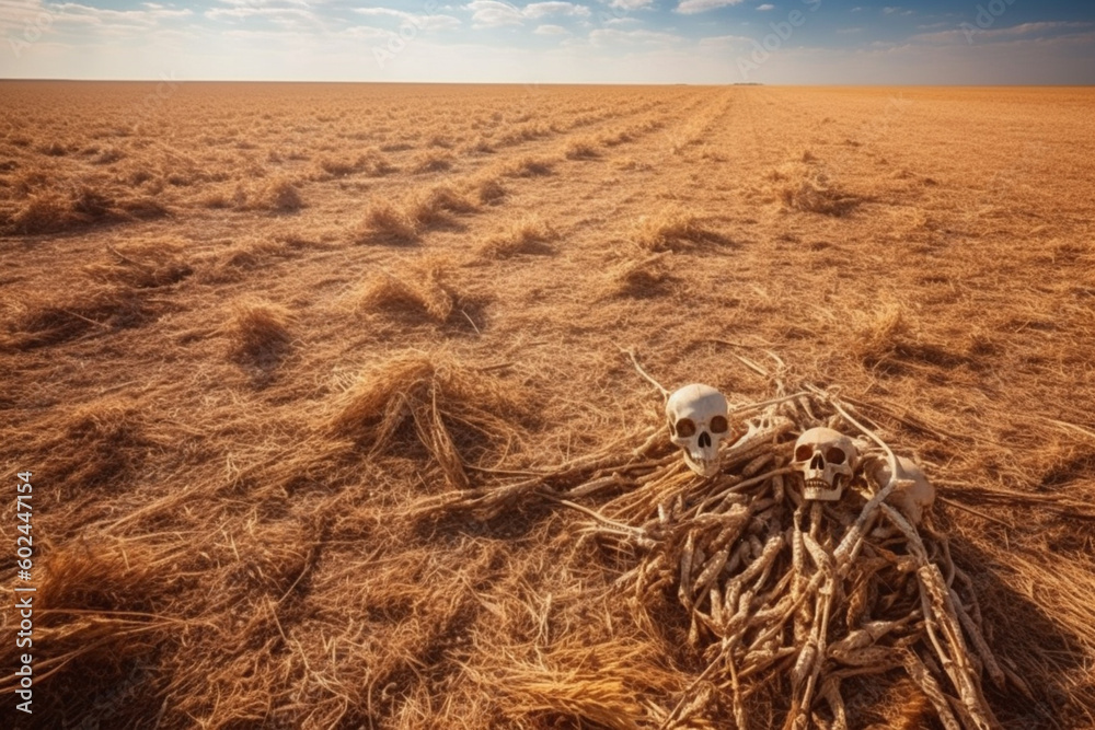 bones and skeleton, human skeleton and skull, skull bones in desert on ...