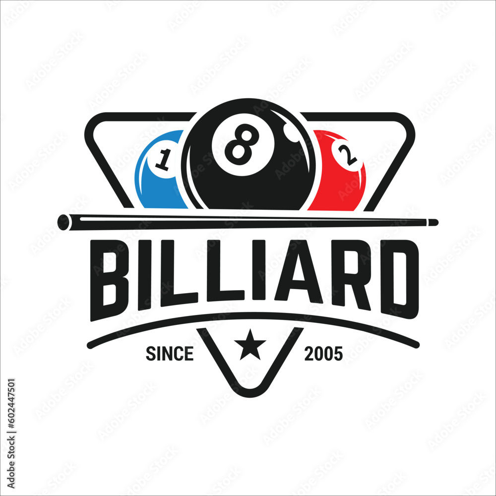 Billiards logo, stick vector, Sport labels for poolroom, Billiards club ...