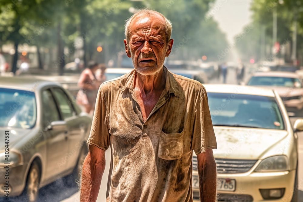 extreme heat in a street in a big city, summer heat summer with high ...