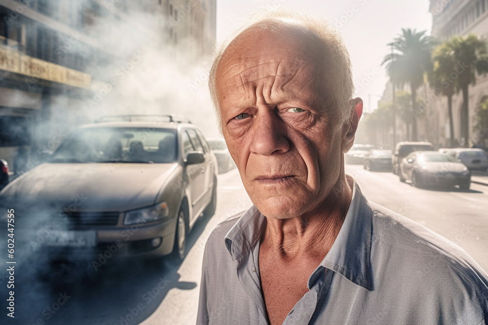 extreme heat in a street in a big city, summer heat summer with high ...